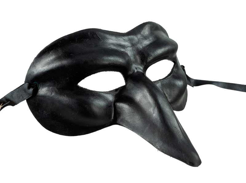 Masque Vénitien Capitano Noir - Artisanal, Cuir Véritable